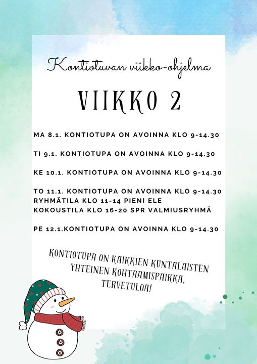 Kontiotuvan viikko-ohjelma, viikko 2: – Yhdessä Yksinäisyydestä yhteisöön